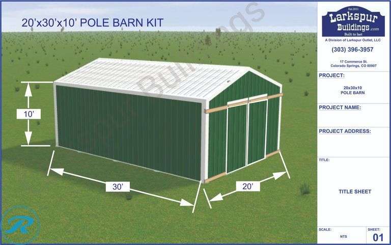 Pole Barn Kit, 20' x 30' x 10' - Engineered Trusses (45 PSF Snow Load ...