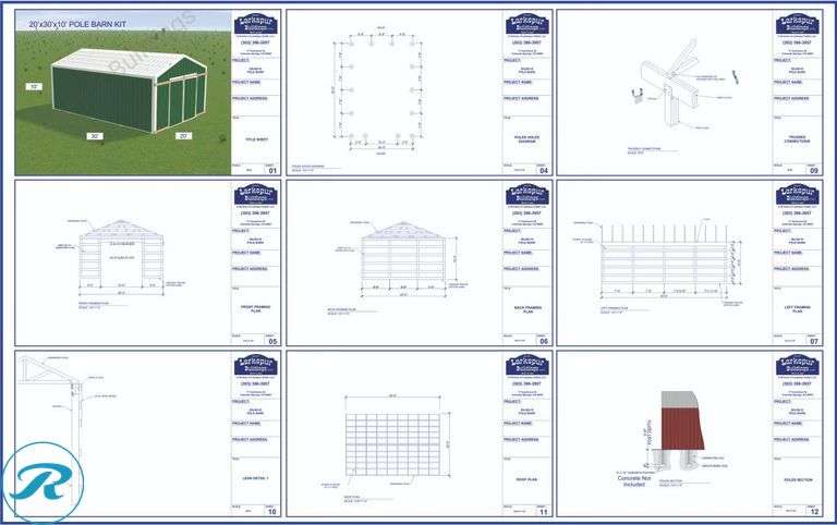 Pole Barn Kit, 20' x 30' x 10' - Engineered Trusses (45 PSF Snow Load ...