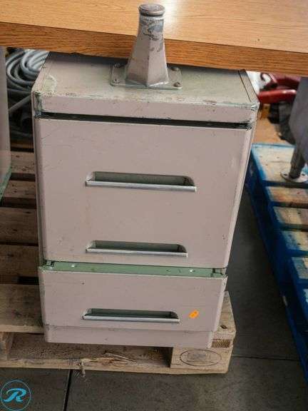 Workshop Table With Two Metal Drawer Pedestals and Wood Top - Roller ...