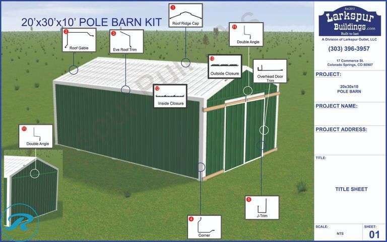 Pole Barn Kit, 20' x 30' x 10' - Engineered Trusses (45 PSF Snow Load ...