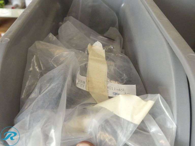 (3) Shelves of Plastic Storage Bins Bicycle Spokes and Valve Stem ...