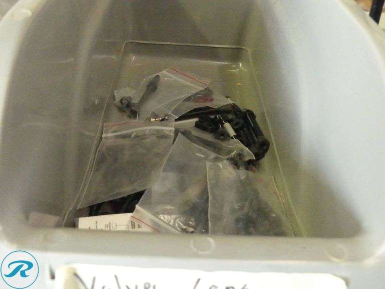 (3) Shelves of Plastic Storage Bins Bicycle Spokes and Valve Stem ...