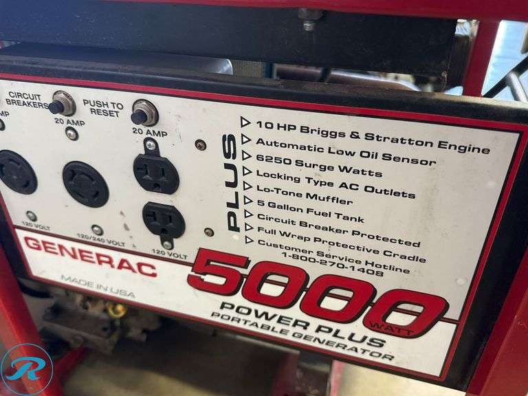 Generac 5000 Power Plus Portable Generator with Briggs & Stratton 10 HP ...