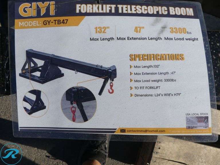 New Giyi GY-TB47 2-Stage Forklift Jib Attachment - Roller Auctions