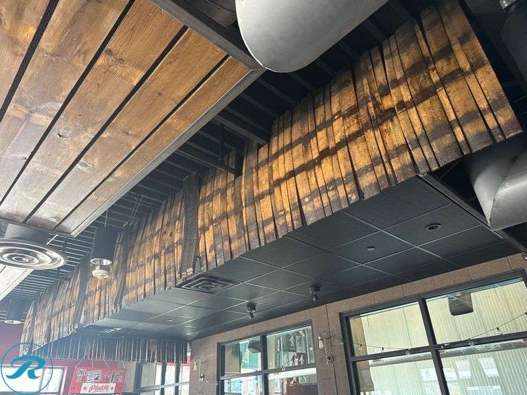 Custom Built Wood Barrel Wall and Bar Panels with Distressed Wood ...