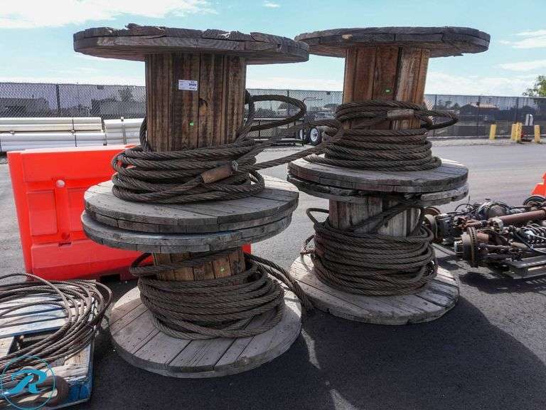 (4) Wooden Spools with Coiled Steel Cable - Roller Auctions