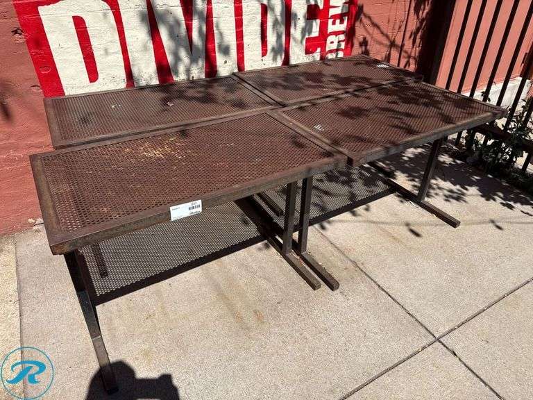 (4) Metal Patio Tables and (6) Metal Wallmount Patio Tables - Roller ...
