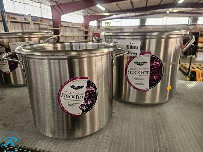 (2) Vollrath Stainless Steel Stock Pots with Aluminum Heat Shields, 16 ...