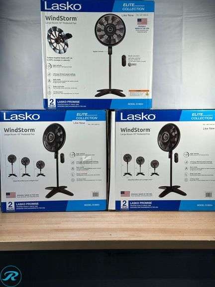 (3) Lasko: Windstorm Pedestal Fan- Like New - Roller Auctions