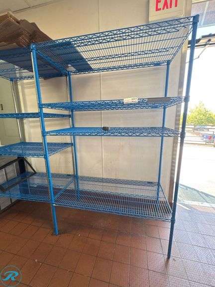 (2) Wire Racks with Blue Shelving, 48” x 24” x 72”H and 36” x 24” x 72 ...