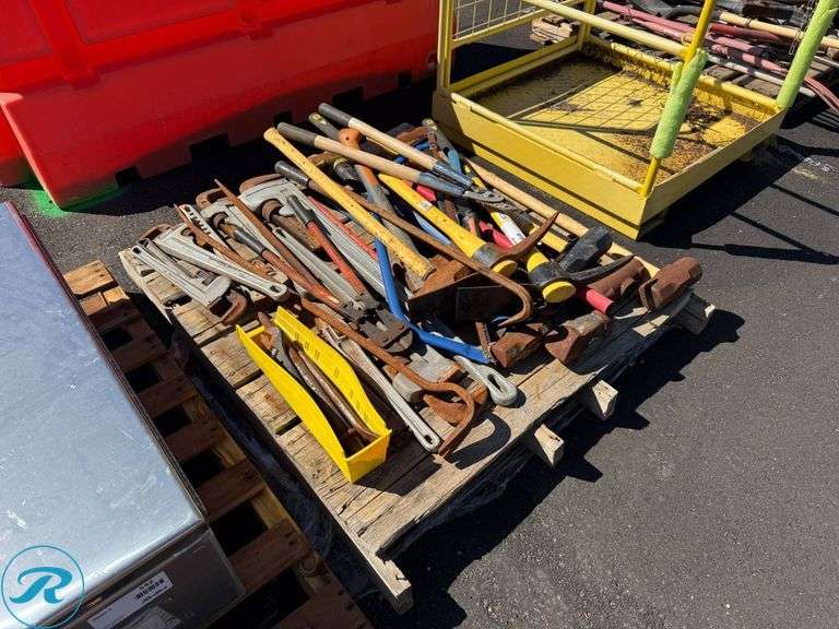 Pallet of Assorted Hand Tools Including Hammers, Wrenches, and Other ...