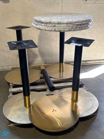 (5) Wood Round Top Tables with Black and Gold Metal Bases, 24in ...