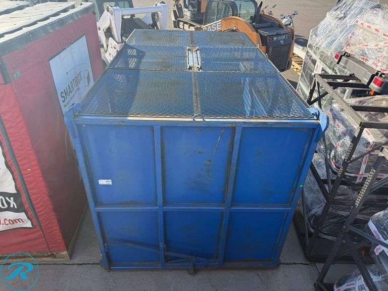 Blue Steel Containment Cage with Mesh Sides and Hinged Door - Roller ...
