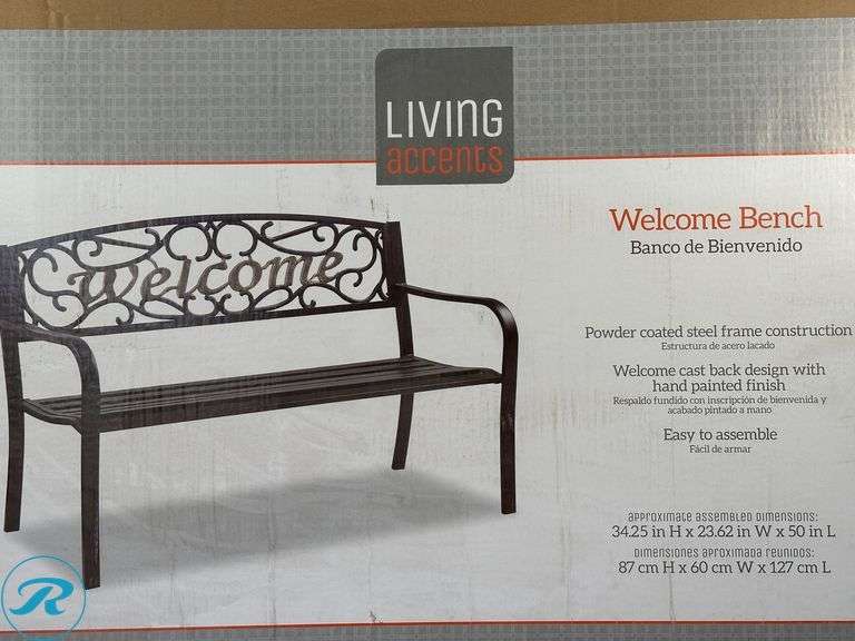 Living Accents: Black Steel Welcome Park Bench 33.5 in. H X 50.5 in. L ...