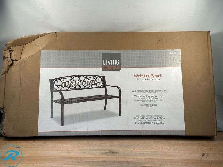 Living Accents: Black Steel Welcome Park Bench 33.5 in. H X 50.5 in. L ...