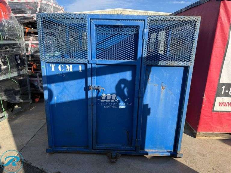 Blue Steel Containment Cage with Mesh Sides and Hinged Door - Roller ...