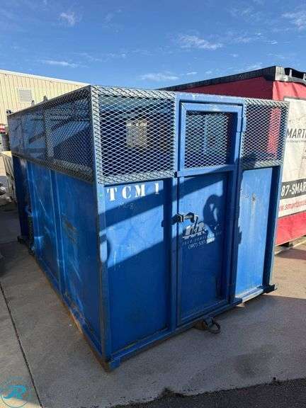 Blue Steel Containment Cage with Mesh Sides and Hinged Door - Roller ...