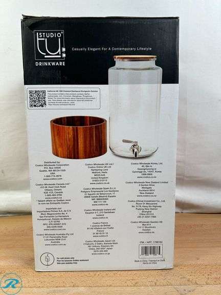 Studio Tu Glass Drink Dispenser with Acacia Wood Stand - New - Roller ...