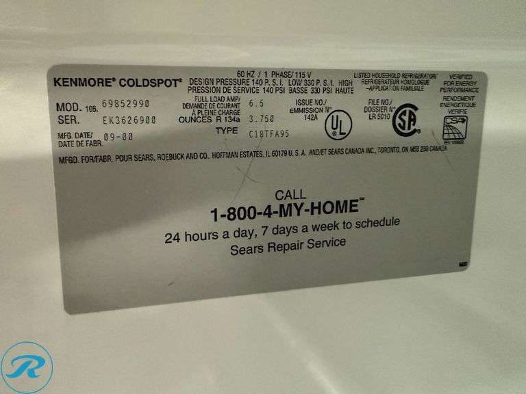 Kenmore Coldspot 106.69852990 Freezer / Refrigerator - Roller Auctions
