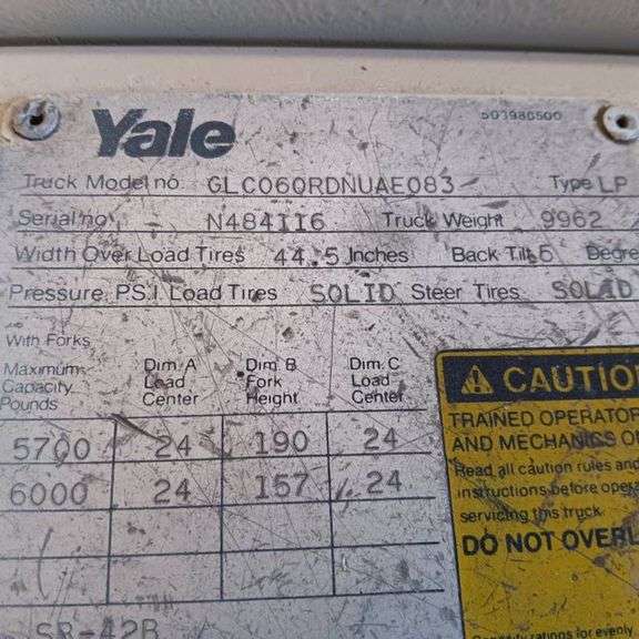 Yale GLC060RDNUAE083 propane forklift, 6000 lbs, serial # N484116 ...