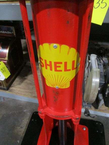 ANTIQUE SHELL OIL CRANK OIL PUMP, REPURPOSED WITH TWO GAS NOZZLES AND ...