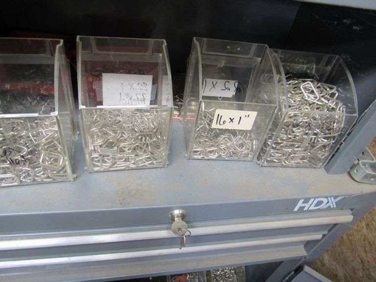 HDX TOOL CHEST AND BOX WITH CONTENTS INCLUDING ASSORTED SADDLE RINGS ...