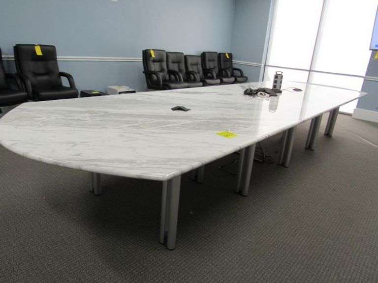CONFERENCE TABLE, MARBLE TOP, APPROX. 16' 10" LONG X 5' WIDE, WITH ...
