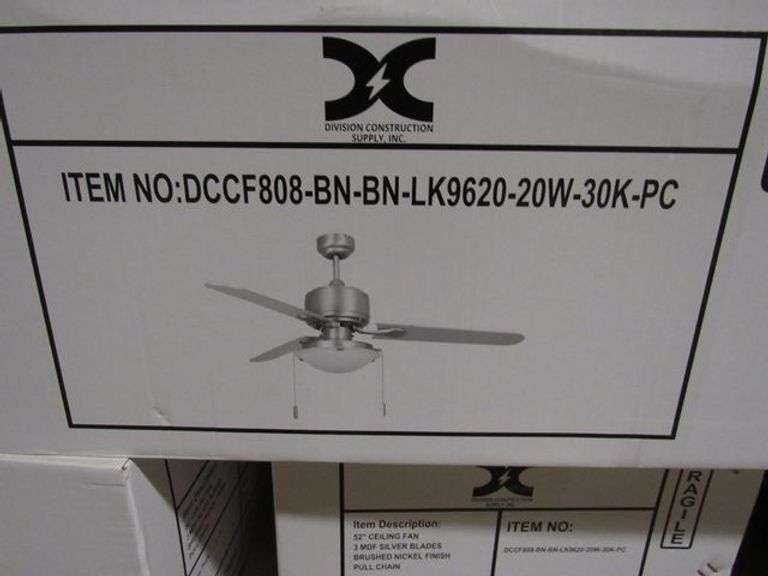 PALLET, (19) 52" CEILING FAN 3MDF SILVER BLADE BN #DCC5808-BN-BN-LK9620-20W-30K - Rosen Systems