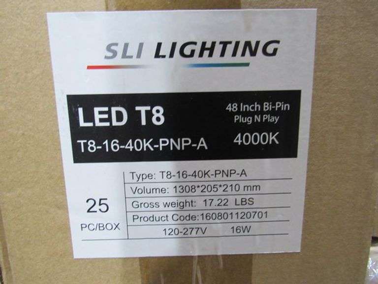 PALLET, (625) SLI LIGHTING 48" LED BULB T8-16-40K-PNP-A - Rosen Systems