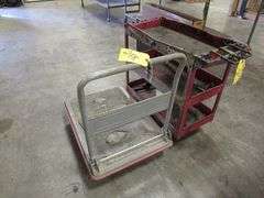 (1) FOLDABLE FLATBED CART - APPROX. 3' AND (1) 3-TIER METAL CART ...