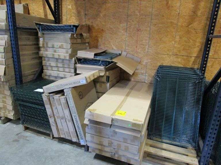 CONTENTS ON (2) SKIDS, ASSORTED WIRE SHELVES IN BOXES AND UNBOXED AS ...