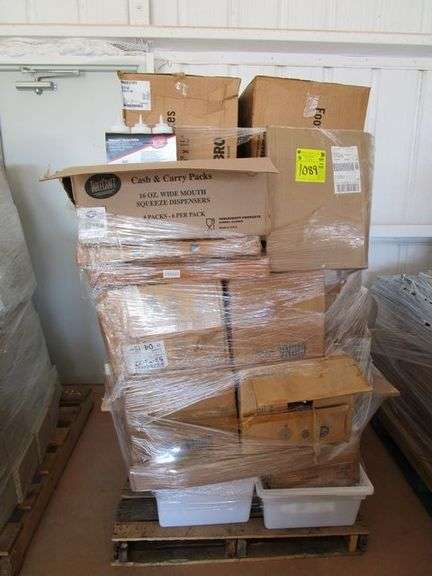 CONTENTS ON SKID, ASSORTED FOOD STORAGE BOXES, SQUEEZE BOTTLE, SERVING ...