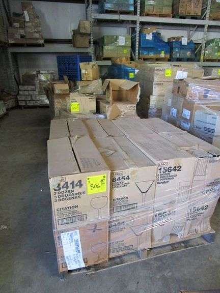 CONTENTS ON (4) SKIDS, INCLUDES ASSORTED GLASSWARE, PLATES, IN BOXES AS ...