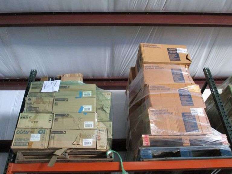 CONTENTS ON (6) SKIDS IN PALLET RACK, INCLUDES ASSORTED GLASSWARE ...