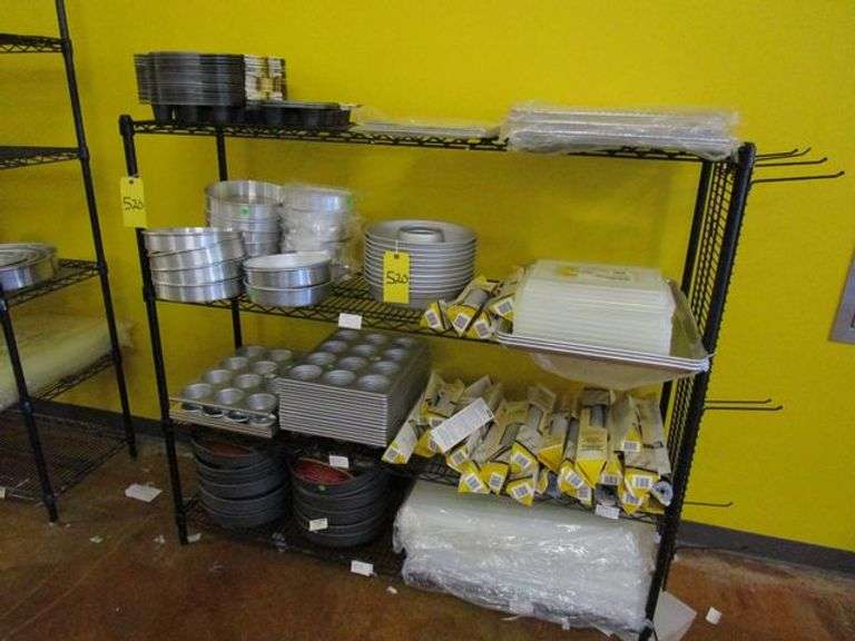 (2) RACKS AND CONTENTS, INCLUDES ASSORTED PANS, TRAYS, VARIOUS AS SHOWN ...