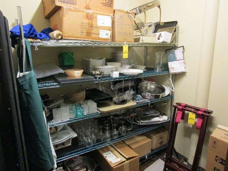 WIRE RACK WITH CONTENTS, INCLUDES ASSORTED KITCHENWARE, KITCHEN ...