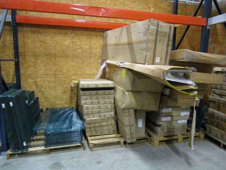 CONTENTS ON (3) SKIDS, ASSORTED WIRE SHELVES IN BOXES AND UNBOXED AS ...