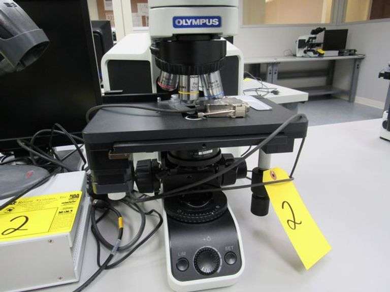 OLYMPUS BX43 CLINICAL MICROSCOPE MDL. BX43F, (1) ADVANTECH CPU, (1) VIEWSONIC 17" MONITOR ...