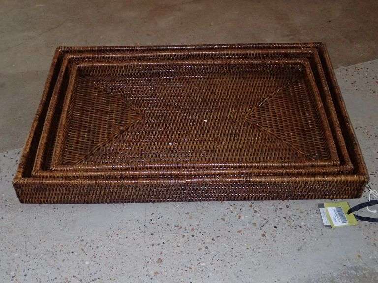 RATTAN NESTED TRAYS SET OF THREE - Rosen Systems