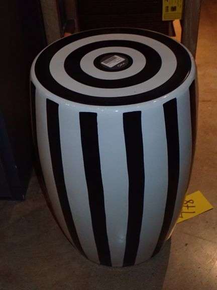 RANDER CERAMIC STRIPED STOOL IN BLACK / WHITE - Rosen Systems