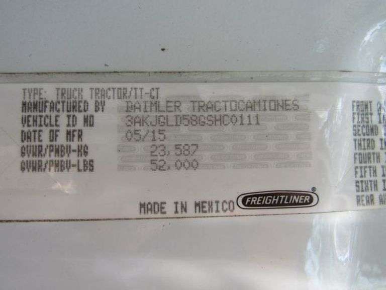 2016 TRUCK TRACTOR FREIGHTLINER VIN 3AKJGLD58GSHC0111 - Rosen Systems
