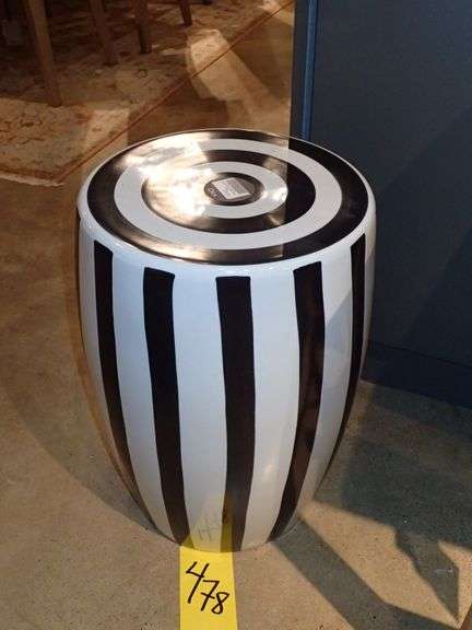 RANDER CERAMIC STRIPED STOOL IN BLACK / WHITE - Rosen Systems