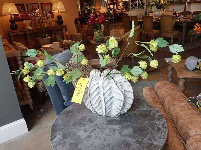 DAINTREE DECORATIVE VASE - SNOW WHITE W/ FAUX GREEN HOP STEMS - Rosen ...