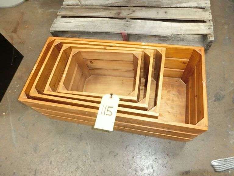 SET OF (4) WOOD SQUARE BINS - Rosen Systems