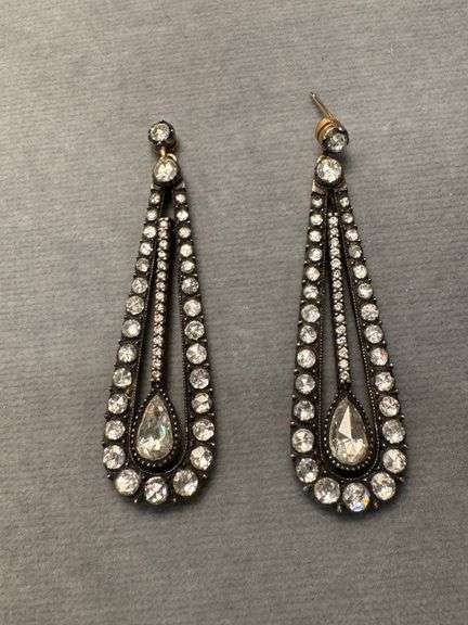 22 KARAT ROUND 0.26, ROSE CUT 3.23, PS-150 DROP LONG DIAMOND EARRINGS ...