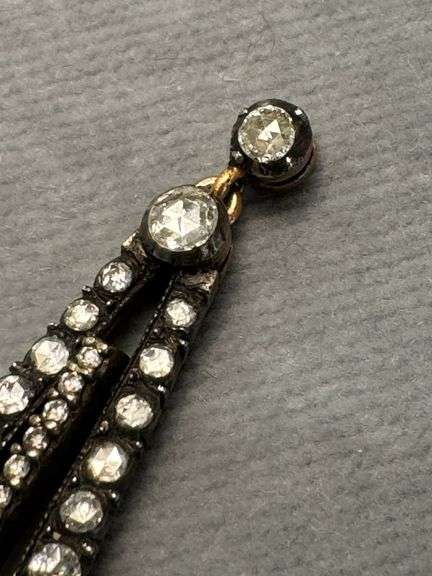 22 KARAT ROUND 0.26, ROSE CUT 3.23, PS-150 DROP LONG DIAMOND EARRINGS ...