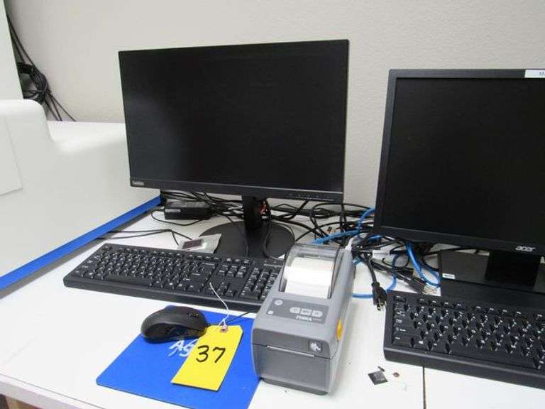 LOT, (2) LCD MONITORS WITH KEYBOARD AND MICE AND (1) ZEBRA ZD410 LABEL ...
