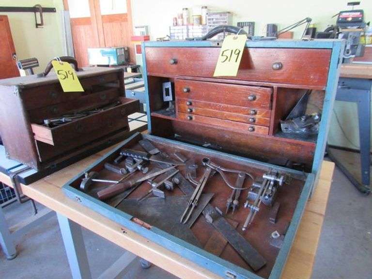 (2) WOOD TOOL BOXES WITH ASSORTED MEASURING TOOLS - Rosen Systems