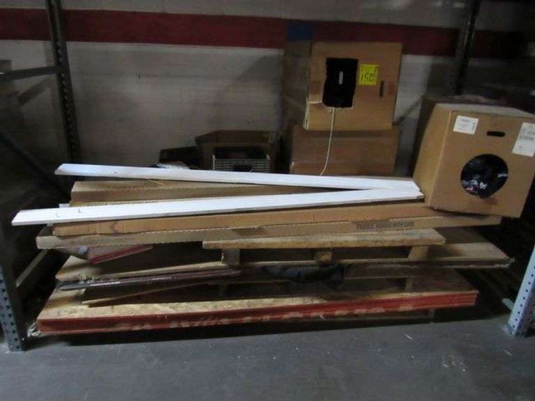 (8) SHEETS OF 4' X 8' WAFER BOARD, BOX OF RAGS, CASTERS AND MORE AS ...