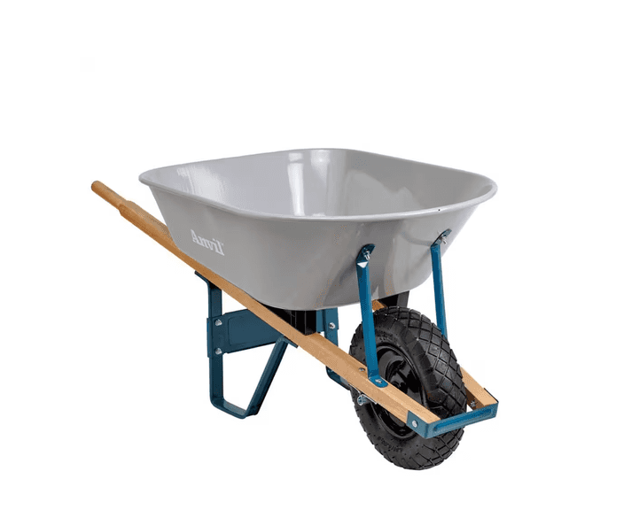 Anvil - 6 cu. ft. Steel Tub Wheelbarrow with Wooden Handles and ...